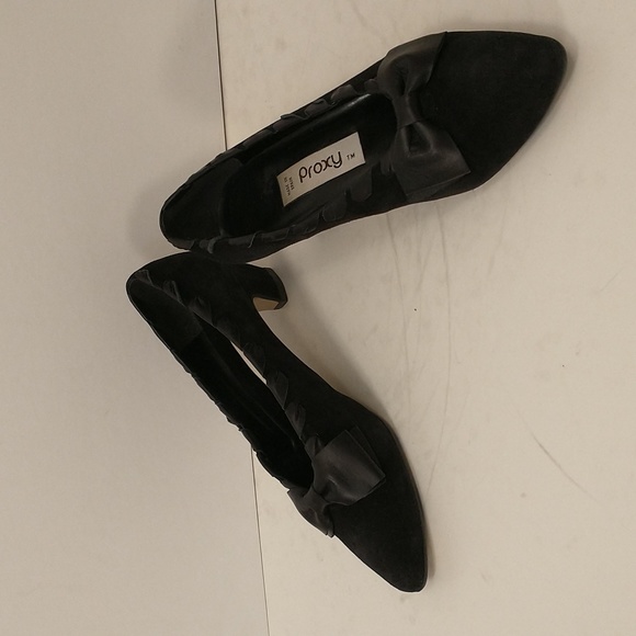 Proxy | Shoes | Suede Pumps Black W Leather Bow Lacing Classic Feminine ...